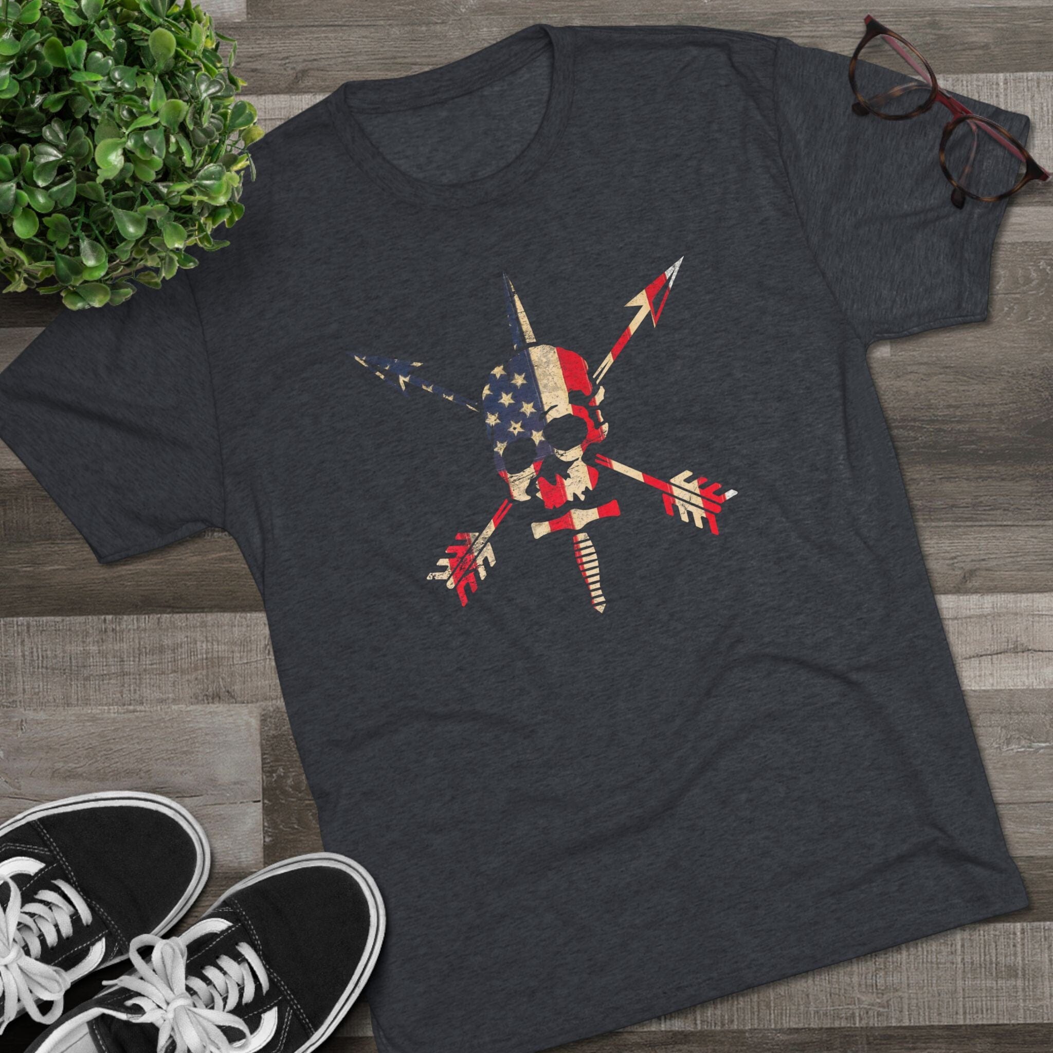 Nous Defions American Flag Triblend Athletic Shirt – American Marauder