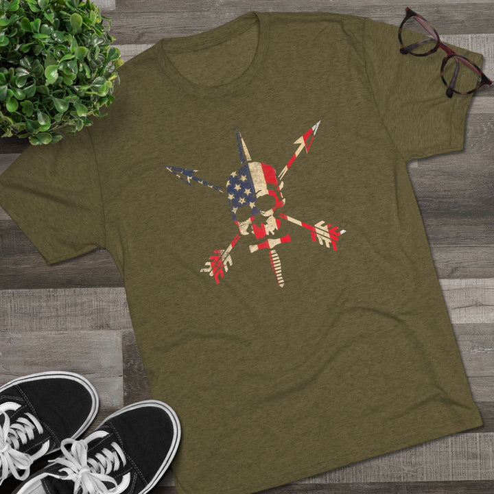 Nous Defions American Flag Triblend Athletic Shirt – American Marauder